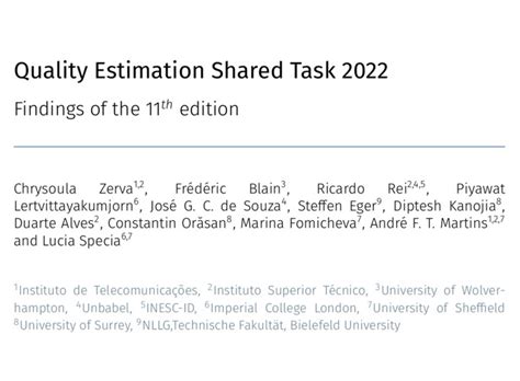 Findings Of The Wmt 2022 Shared Task On Quality Estimation Kanojia Diptesh
