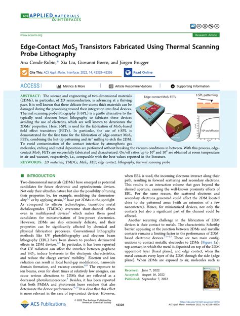 Pdf Edge Contact Mos 2 Transistors Fabricated Using Thermal Scanning Probe Lithography