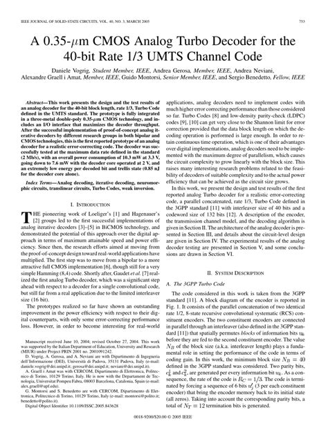 Pdf A 035 μm Cmos Analog Turbo Decoder For The 40 Bit Rate 13 Umts