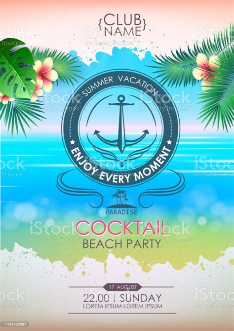 여름 디스코 포스터 칵테일 비치 파티입니다 모든 순간을 즐길 수 있는 레터링 포스터 계절에 대한 스톡 벡터 아트 및 기타 이미지