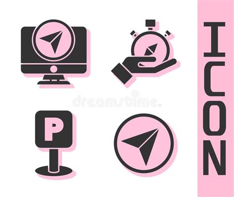 Set Infographic Of City Map Navigation Monitor With Location Marker Parking And Compass Icon