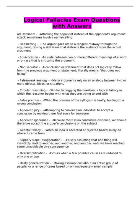 Logical Fallacies Exam Questions With Answers Logical Fallacies Stuvia US