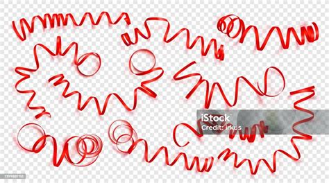 투명도 배경에 사실적인 빨간색 리본 세트입니다 벡터 그림입니다 인사말 카드 휴일 배너 선물 등에 사용할 수 있습니다 개념에 대한