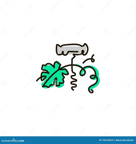 Vector Line Icon Corkscrew One Line Colored Drawing Isolated On White Background Stock Vector