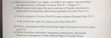 Solved 1 A What Are The Primary Sex Organs Secondary Sex Chegg Com