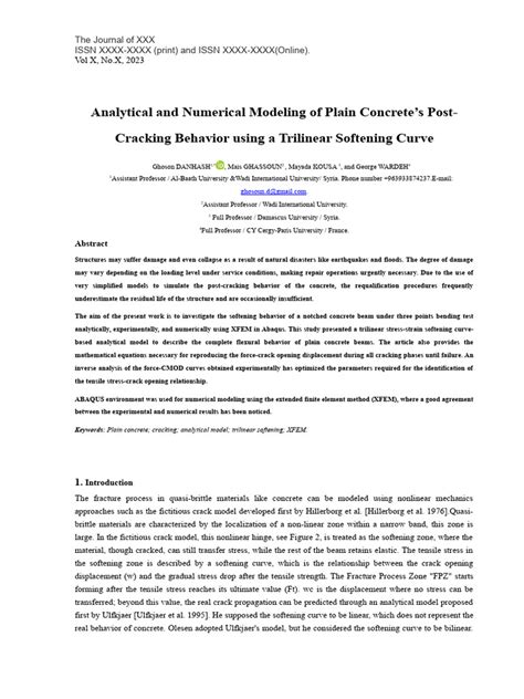 Analytical And Numerical Modeling Of Plain Concretes Post Cracking Behavior Using A Trilinear