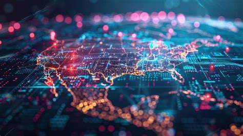 Abstract Visualization Of Global Network Connectivity With Dynamic Lines And Light Effects