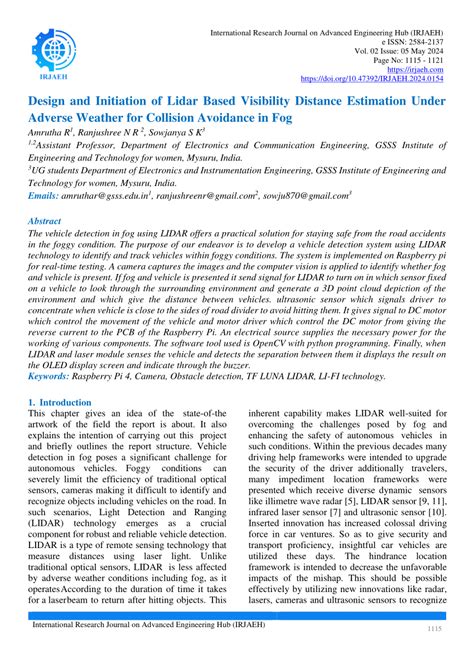 PDF Design And Initiation Of Lidar Based Visibility Distance Estimation Under Adverse Weather