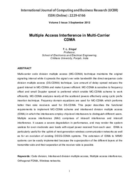 Pdf Multiple Access Interference In Multi Carrier Cdma