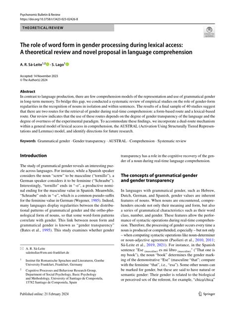 Pdf The Role Of Word Form In Gender Processing During Lexical Access A Theoretical Review And