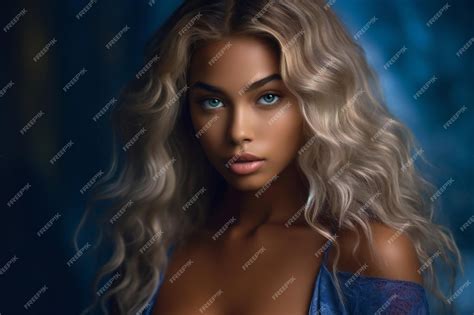 Premium Ai Image A Woman With Blonde Hair And Blue Eyes Looks At The Camera