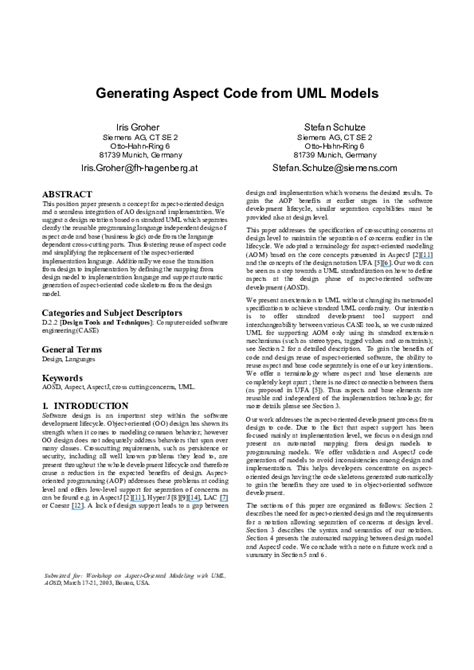 Pdf Generating Aspect Code From Uml Models