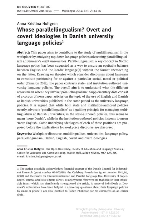 Pdf Whose Parallellingualism Overt And Covert Ideologies In Danish University Language Policies