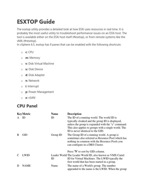 esxtop guide pdf central processing unit network interface controller
