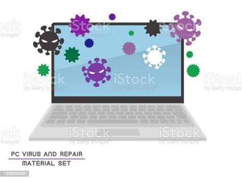 바이러스에 감염된 개인용 컴퓨터의 벡터 일러스트 자료 가젯 장치 바이러스감염에 대한 스톡 벡터 아트 및 기타 이미지 바이러스