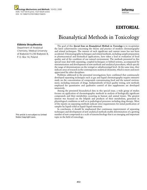 Pdf Bioanalytical Methods In Toxicology