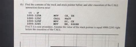 Solved B Find The Contents Of The Stack Wat Stack Pointer