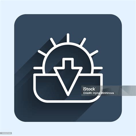 흰색 선 일몰 아이콘은 긴 그림자 배경으로 분리되어 있습니다 파란색 사각형 버튼입니다 벡터 0명에 대한 스톡 벡터 아트 및 기타 이미지 Istock