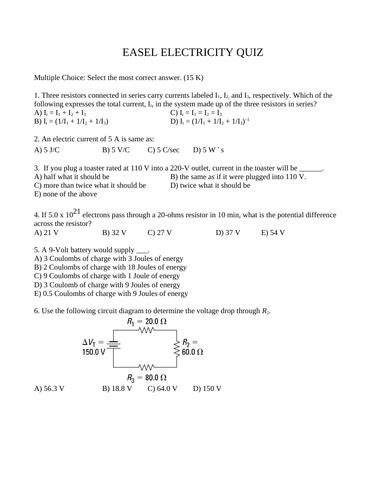 Physics Electricity Quiz Electricity Physics Quiz Electricity Quiz With