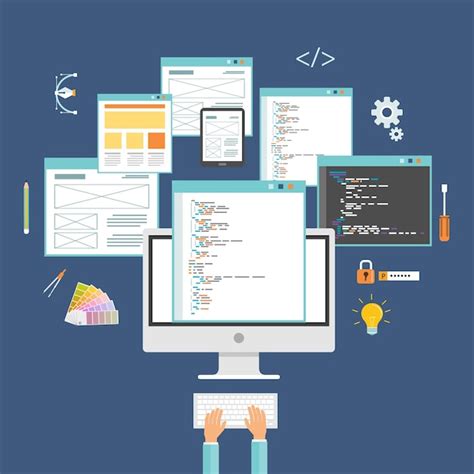 Premium Vector Web Design And Web Developer Working On Monitor Concept