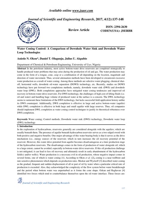 Pdf Water Coning Control A Comparison Of Downhole Water Sink And Downhole Water Loop Technologies