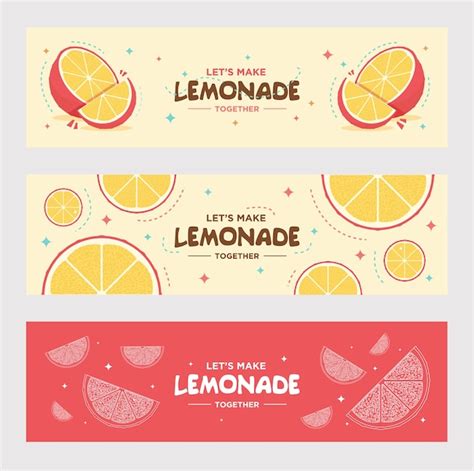 신선한 레모네이드 배너 세트 오렌지 레몬 음료 무료 벡터