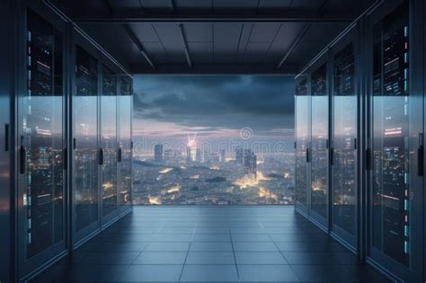 Data Center With View Of The City Skyline In Modern Metropolis Stock Illustration Illustration