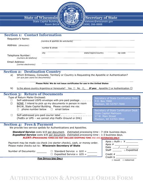 Wisconsin Authentication And Apostille Order Form Fill Out Sign Online