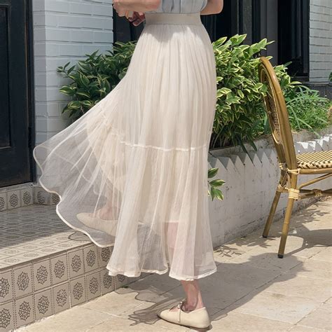 오늘출발🚀여리핏 예쁨보장 제작 [tsk0401] 리카엘 밴딩 티어드 샤 롱 스커트 캉캉스커트 발레리나스커트 플리츠샤스커트 여름하객룩