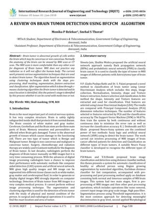IRJET A Review On Brain Tumor Detection Using BFCFCM Algorithm PDF