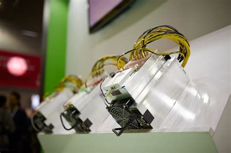 Cryptocurrency Mining Equipment Asic Application Specific Integrated Circuit On Farm Stand Stock