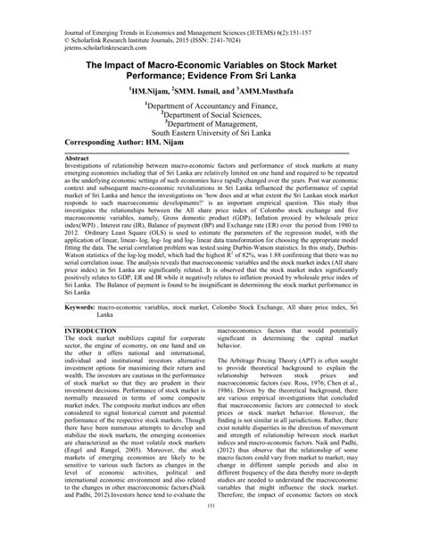 Pdf The Impact Of Macro Economic Variables On Stock Market