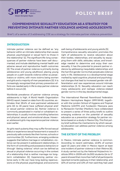 Policy Brief 1 Comprehensive Sexuality Education As A Strategy For Preventing Intimate Partner
