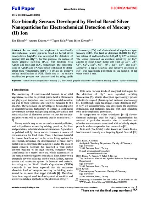 Pdf Eco‐friendly Sensors Developed By Herbal Based Silver Nanoparticles For Electrochemical