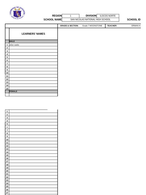 Grade 7 Moonstone Class Record Pdf