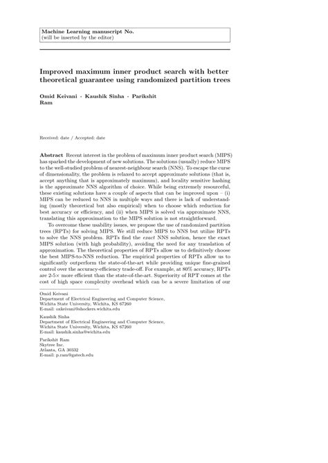 Pdf Improved Maximum Inner Product Search With Better Theoretical