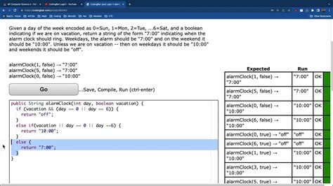 Codingbat Logic 1 Alarmclock Youtube