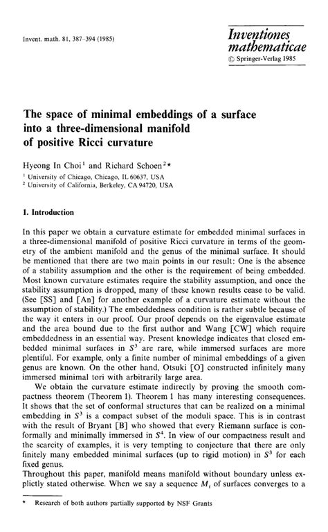 Pdf The Space Of Minimal Embeddings Of A Surface Into A Three