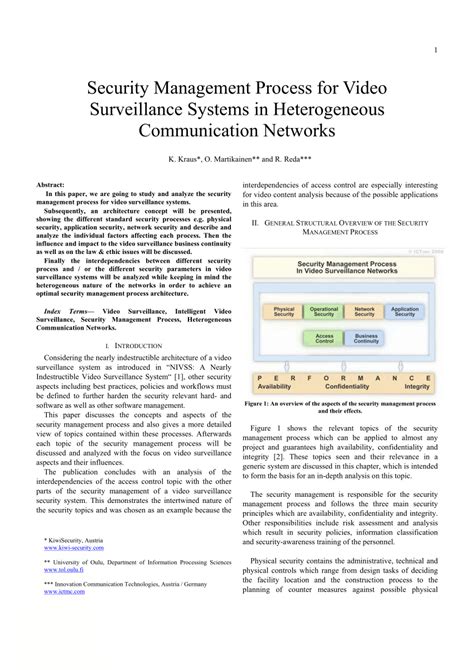 Pdf Security Management Process Or Video Surveillance Systems In Heterogeneous Communication