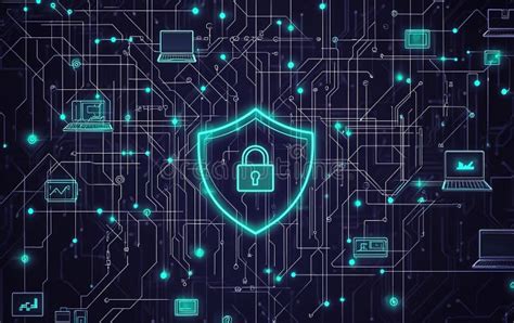 Digital Security Design Featuring A Shield And Connected Devices