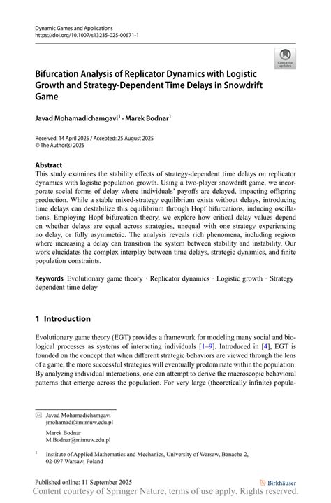 Pdf Bifurcation Analysis Of Replicator Dynamics With Logistic Growth And Strategy Dependent