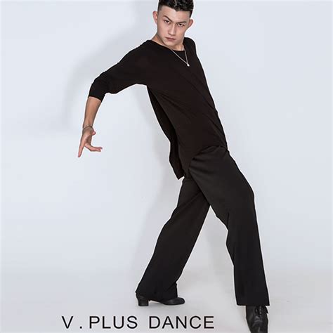 V PLUS DANCE高雪品牌男士拉丁舞练习服黑色长袖假两件上衣 虎窝淘