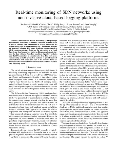 Pdf Real Time Monitoring Of Sdn Networks Using Non Invasive Cloud Based Logging Platforms
