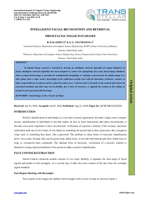 Pdf Intelligent Facial Recognition And Retrieval From Facial Image Databases