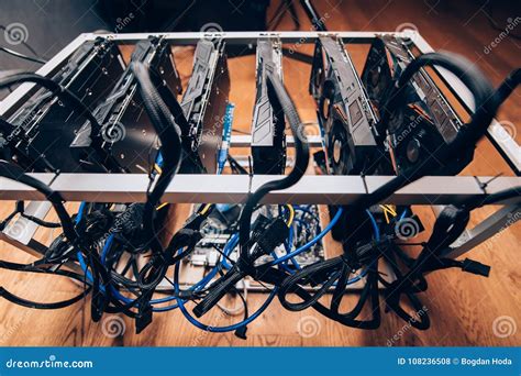 Cryptocurrency Mining Rig Details Of Graphics Card Mining Rig With Power Supply Stock Photo
