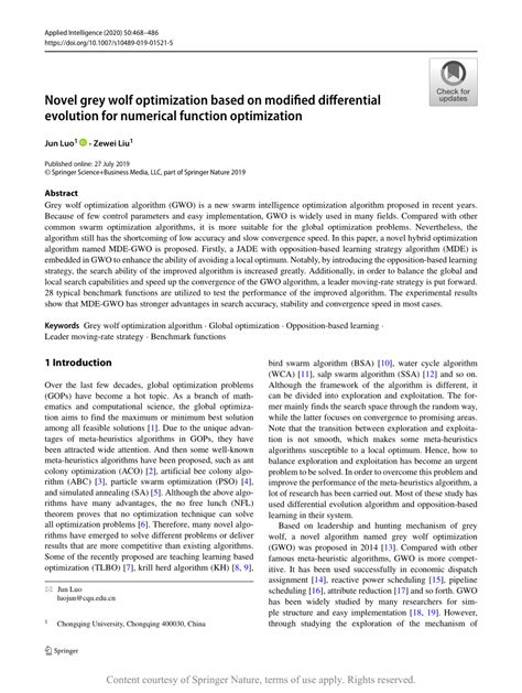 Novel Grey Wolf Optimization Based On Modified Differential Evolution