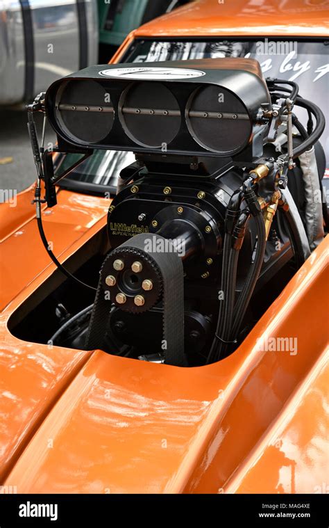 Massive Supercharger On Top Of An American Vee 8 Engine At The Cooly