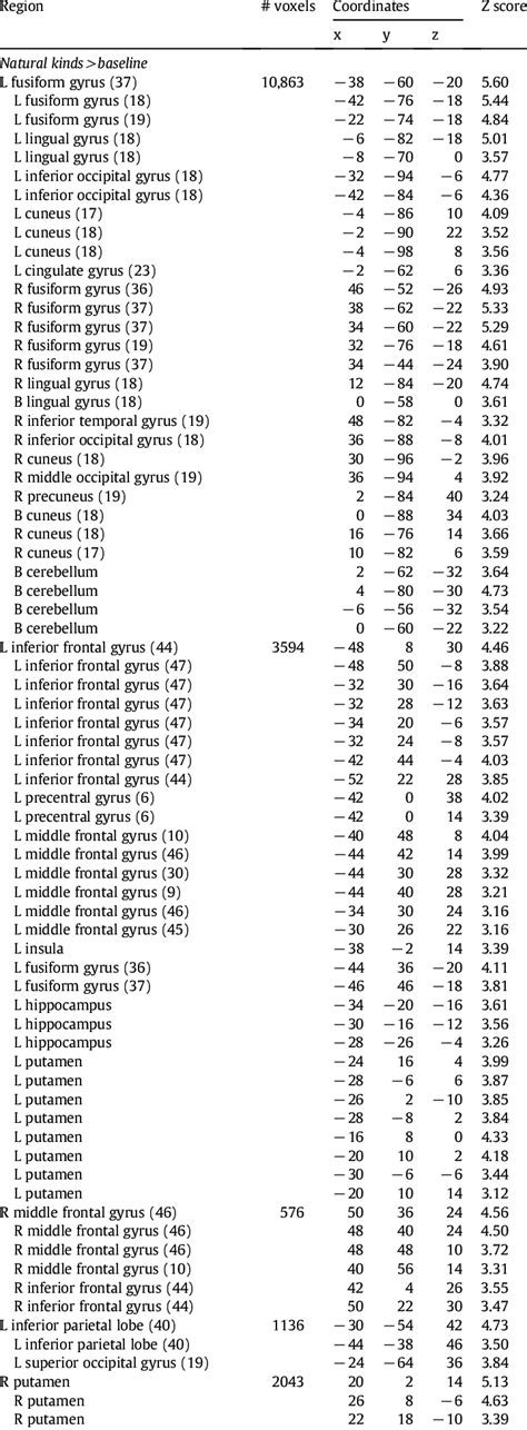 Fmri Activations Results In Young Adults For Natural Kinds And