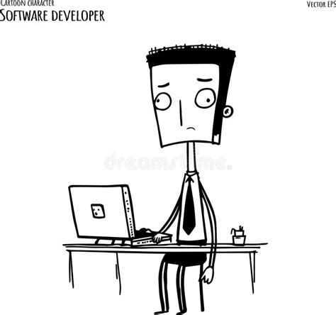 Programmer Working On Web Development On Laptop Computer Software Developers Hand Drawn Vector