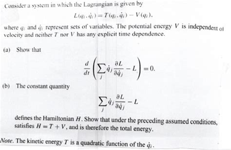 Solved By Consider A System In Which The Lagrangian Is Given